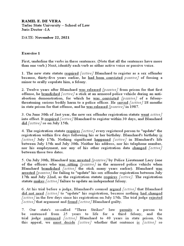 Exercises 1 & 2 - Legal Writing | PDF | Eighth Amendment To The United ...