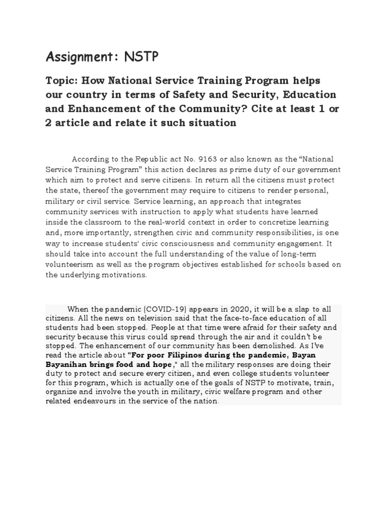 Assignment NSTP | PDF