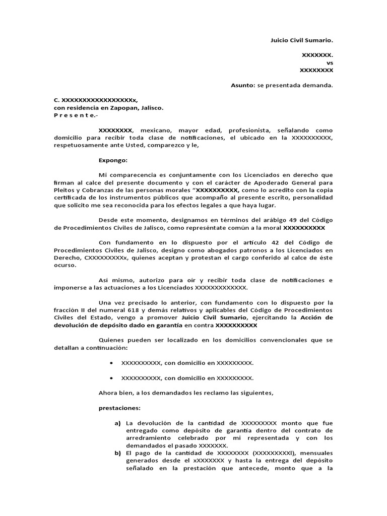 Demanda Devolucion Deposito | PDF | Demanda judicial | Bancos