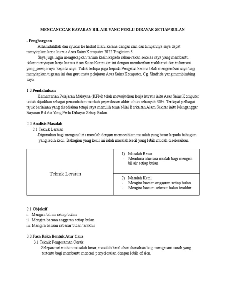 Menganggar Bayaran Bil Air Yang Perlu Dibayar Setiap Bulan Pdf