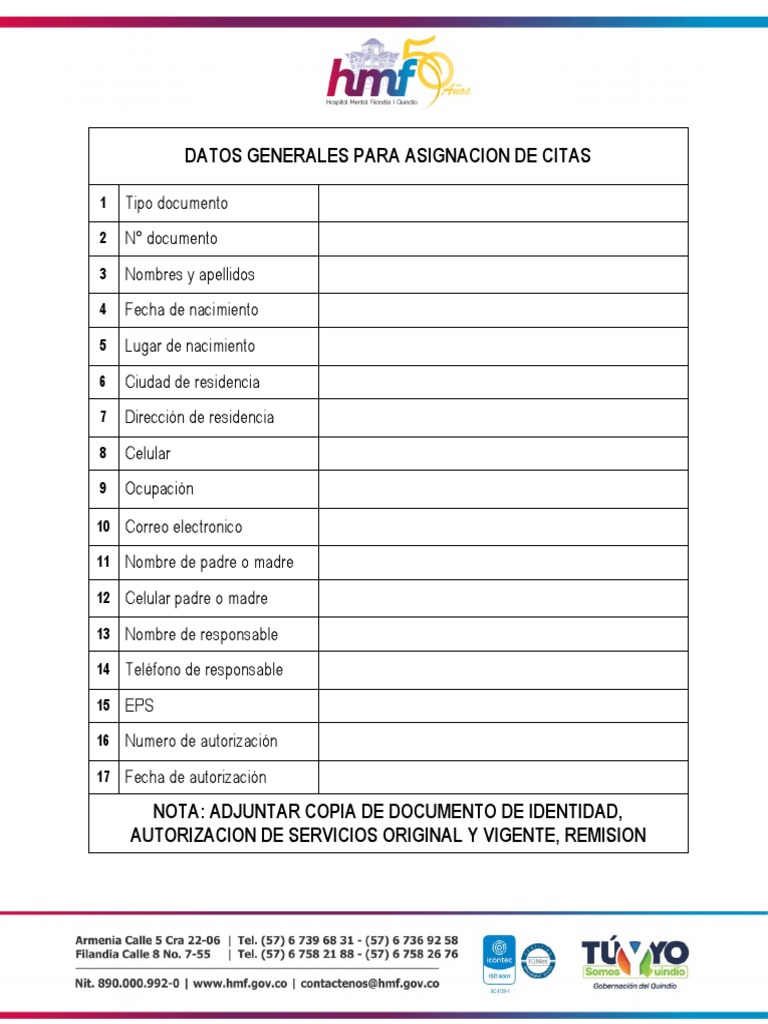 Formato Datos Citas.. | PDF