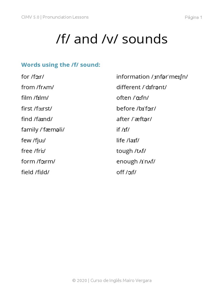 Pronunciation Lesson 15 - F and V Sounds | PDF