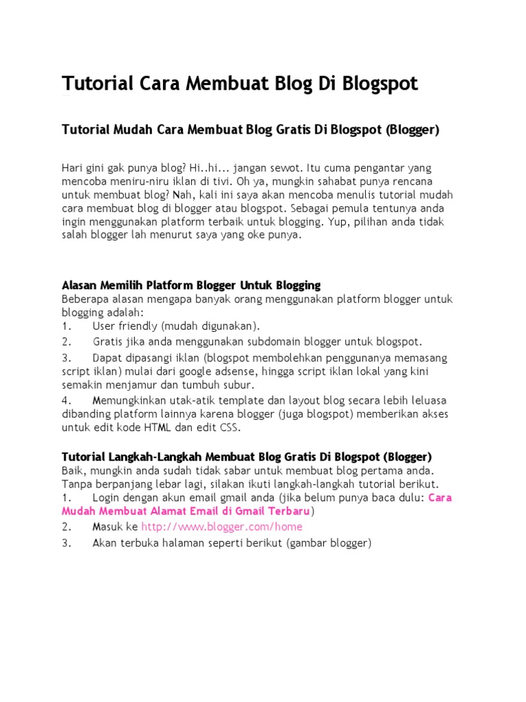 Tutorial Membuat Blog di Blogspot | PDF