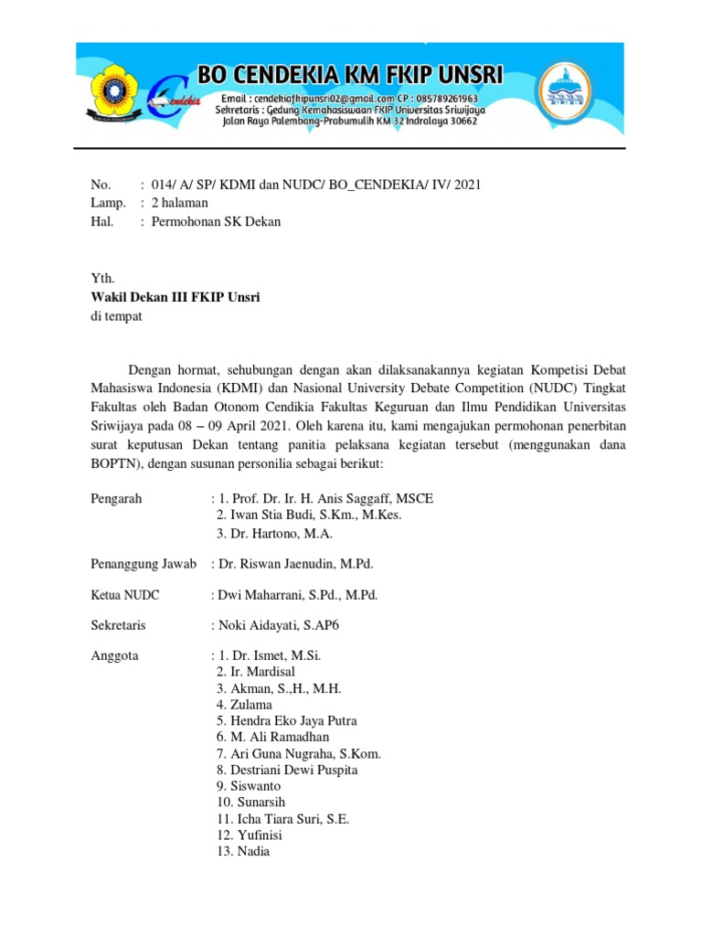 Permohonan SK Dekan untuk KDMI dan NUDC 2021 | PDF