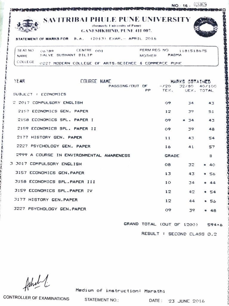 Graduation Marksheet | PDF