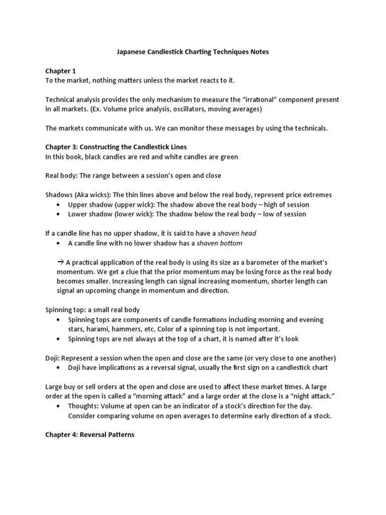 Japanese Candlestick Charting Notes | PDF