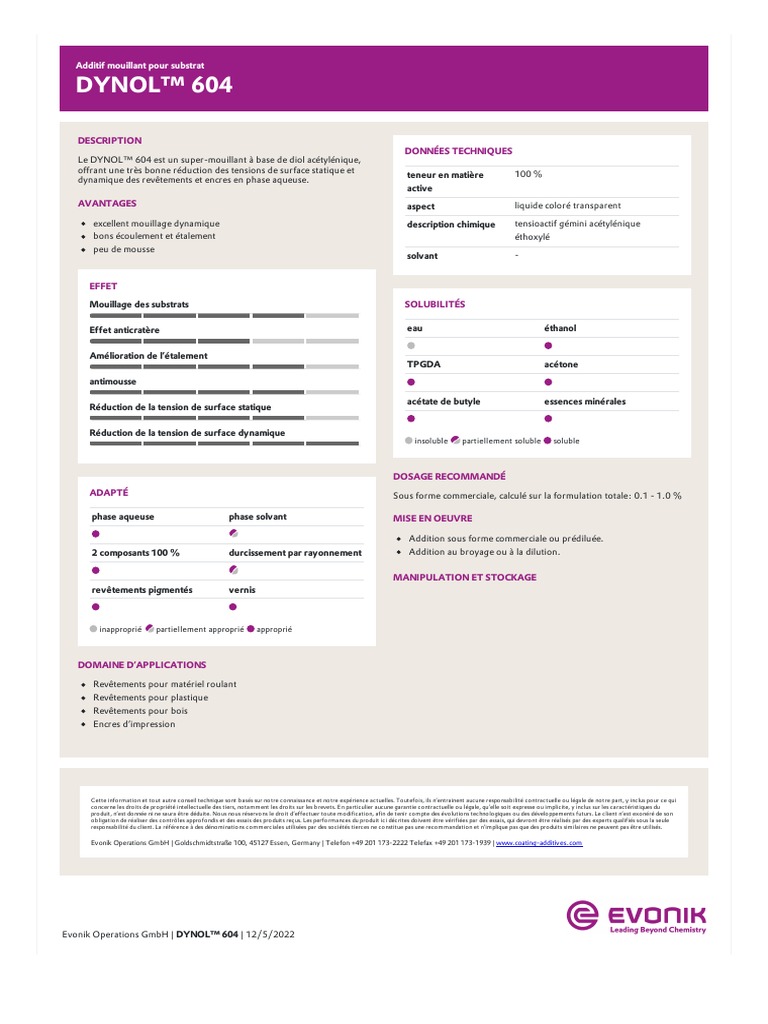 Dynol 604 | PDF | Solvant | Chimie
