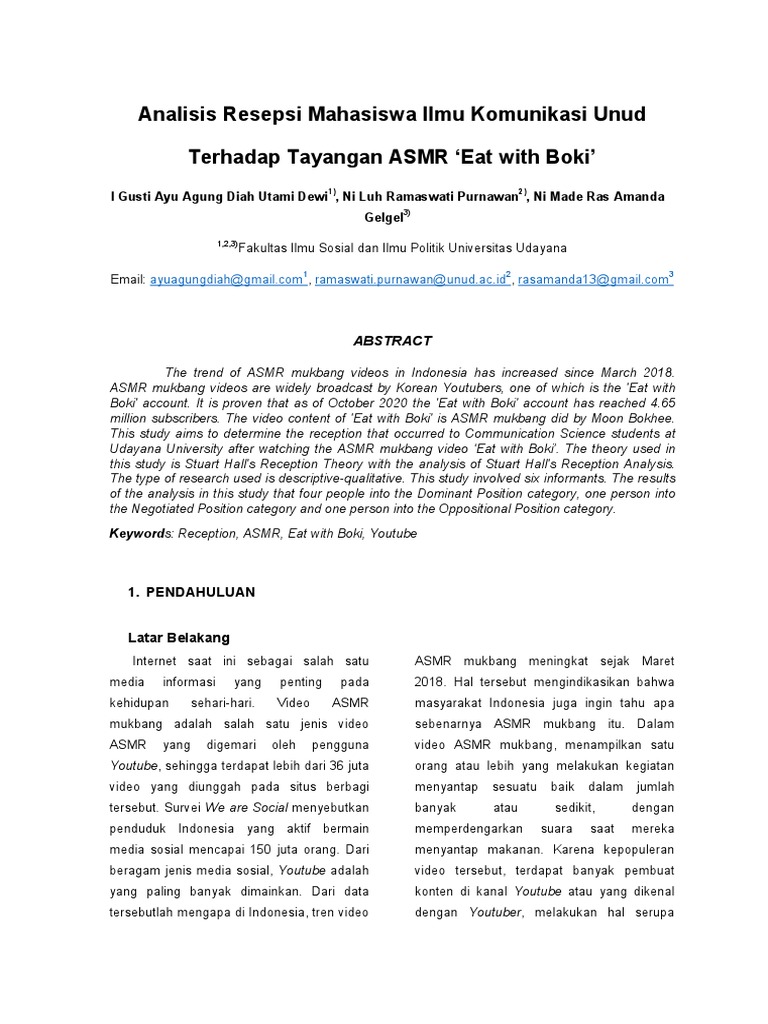 Analisis Resepsi Terhadap Tayangan ASMR Eat With Boki' | PDF
