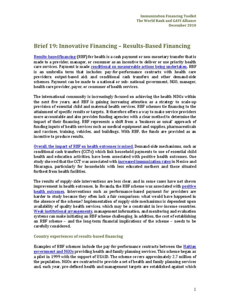 Brief 19 Results Based Financing | PDF | Sustainability | Non ...