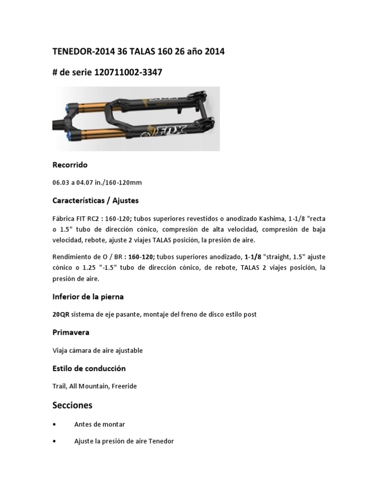 Configuración FOX 36 TALAS 160 mm | PDF
