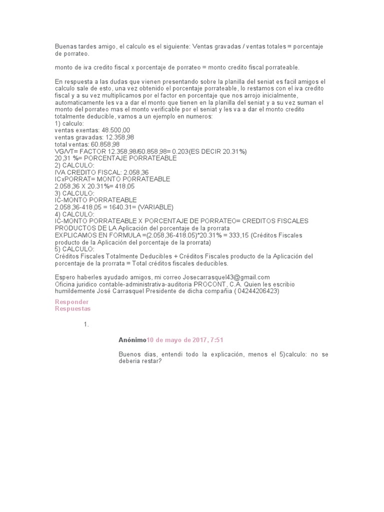 Como Calcular El Prorrateo Del Iva | PDF
