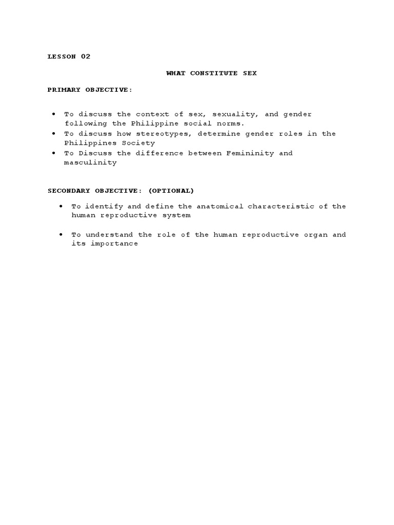 Lesson 02 What Constitute Sex Pdf Femininity Gender Role