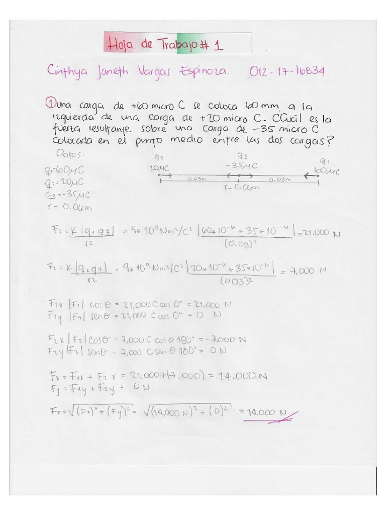 Hoja de Trabajo 1 Fisica 3 | PDF