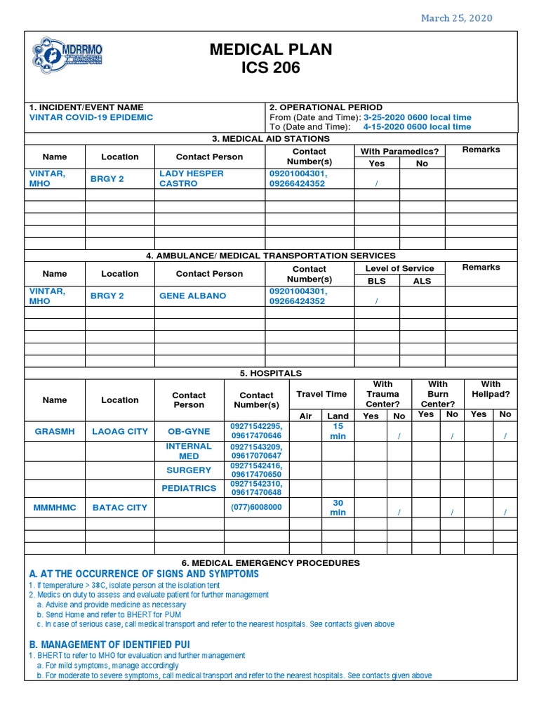 2.12 ICS Forms ICS 206 | PDF | Paramedic | Medical Specialties