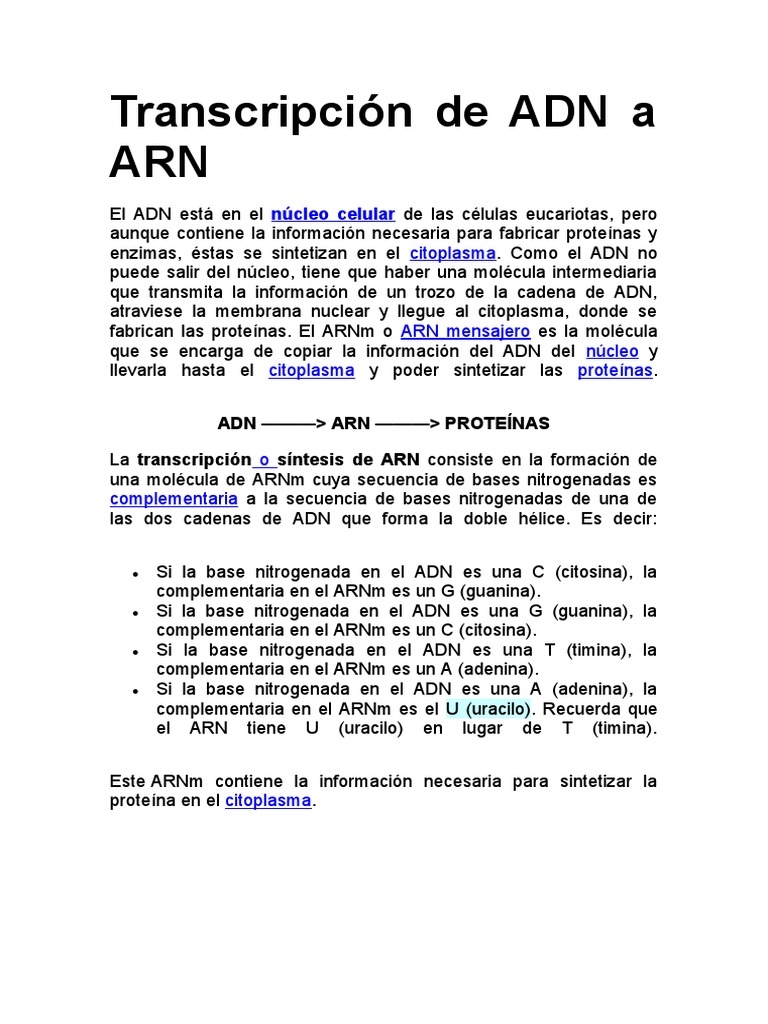 Transcripción de ADN a ARN | PDF