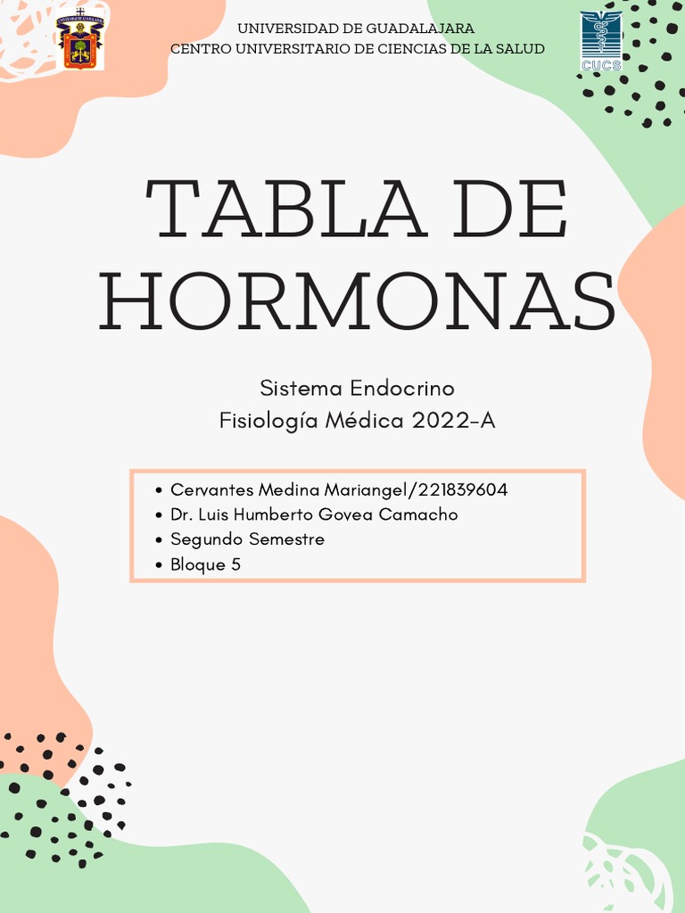 Tabla de Hormonas | PDF | Hormona estimulante de la tiroides | Hormona adrenocorticotrópica