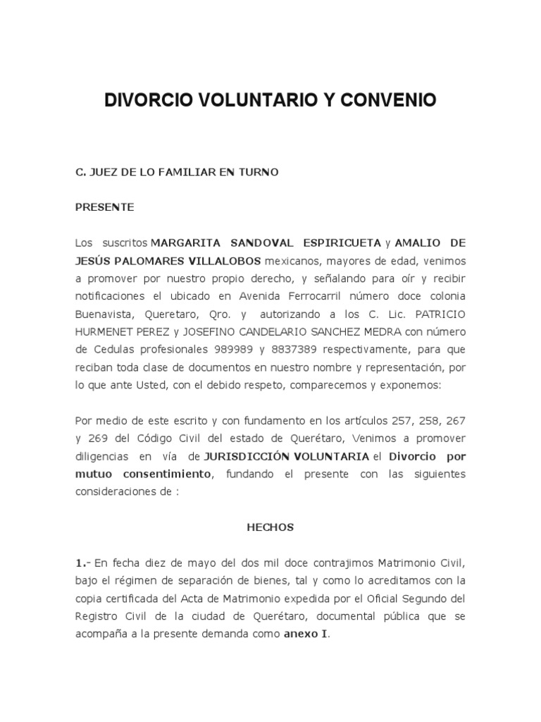 Divorcio Voluntario y Convenio | PDF | Divorcio | Matrimonio