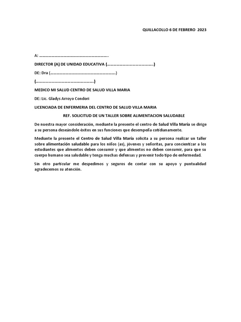 Carta de Solicitud para Taller-1 | PDF