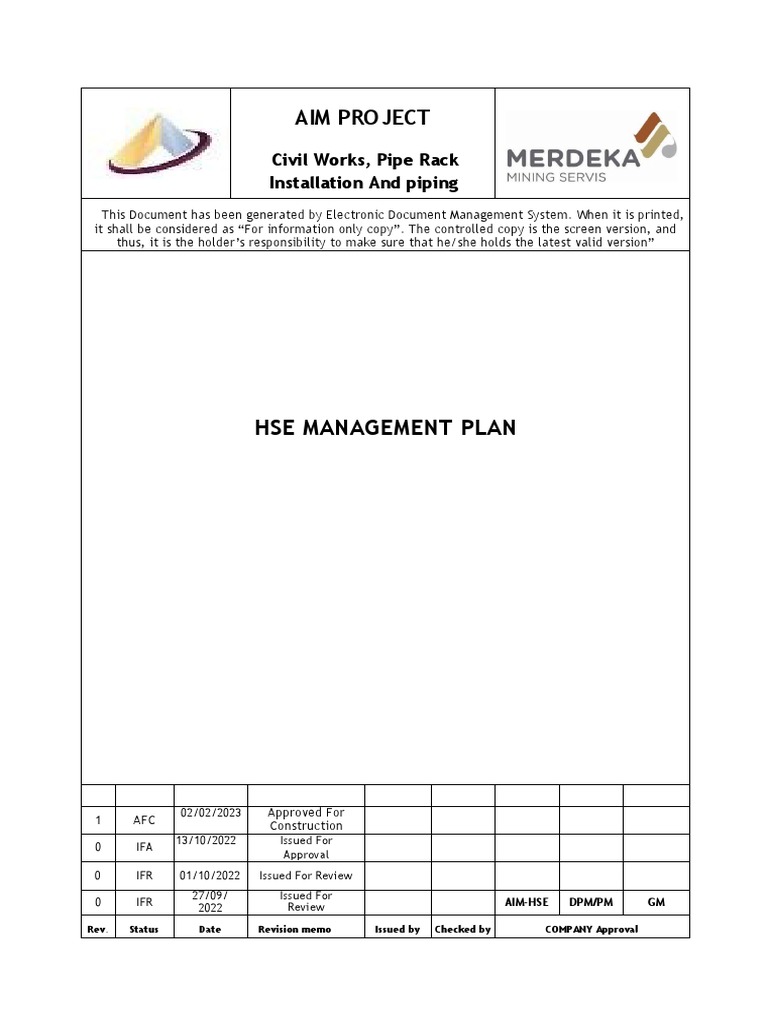 HSE Management Plan for AIM Project | PDF | Occupational Safety And ...