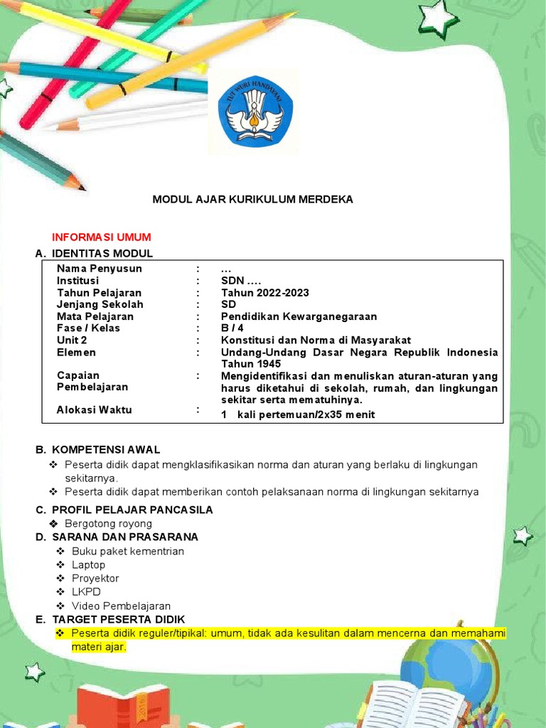 Contoh Modul Ajar PKN Review | PDF