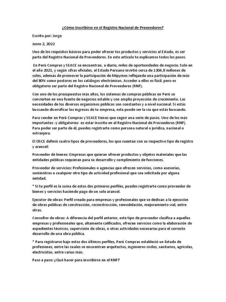 Guía para inscribirse en el RNP Perú | PDF | Perú | Bancos