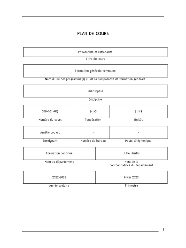 MV Plan-De-Cours H2023 | PDF | Plagiat | Vérité