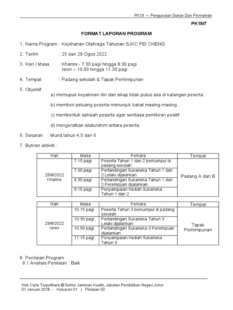 2022 - Laporan Sukaneka | PDF