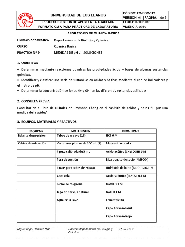PRACT# 9 FO-DOC-112 PH Soluciones | PDF | Ácido | Ph