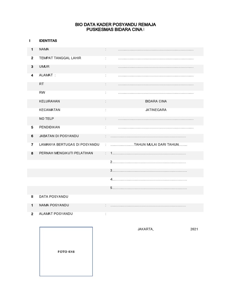 Bio Data Kader Posyandu Remaja | PDF