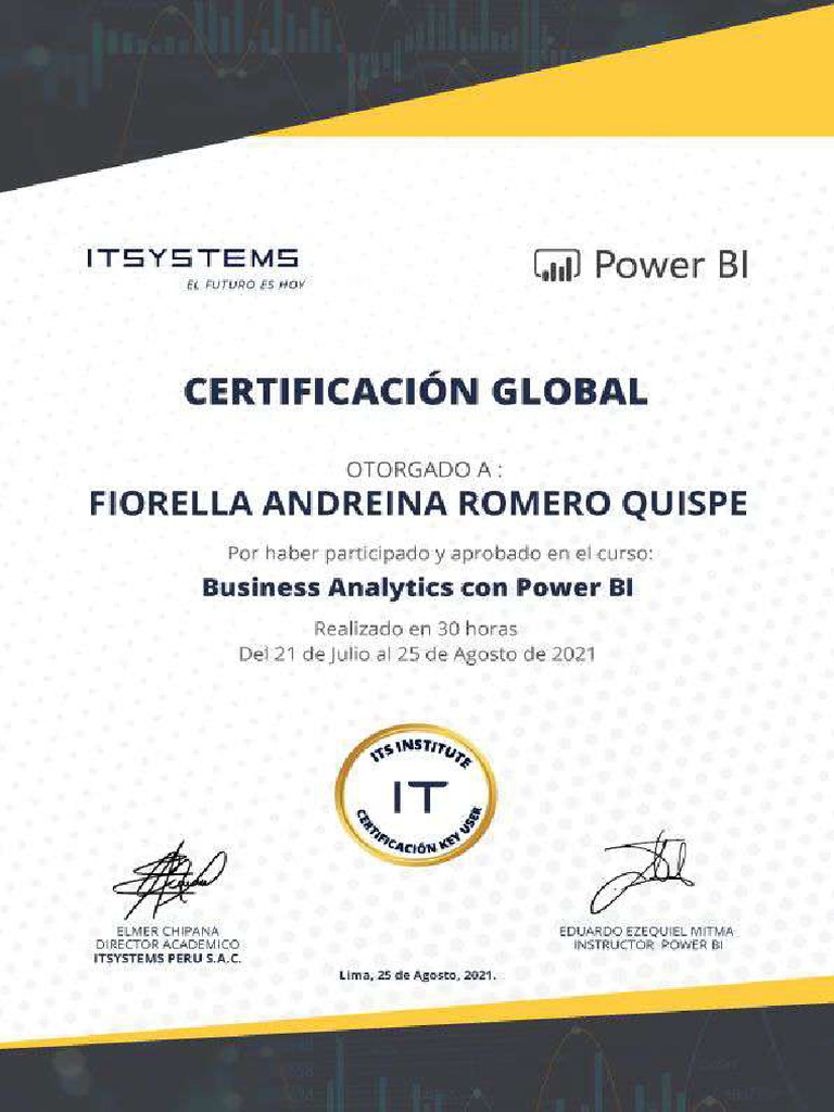 Modelo de Certificado Power Bi - Itsystems Peru | PDF