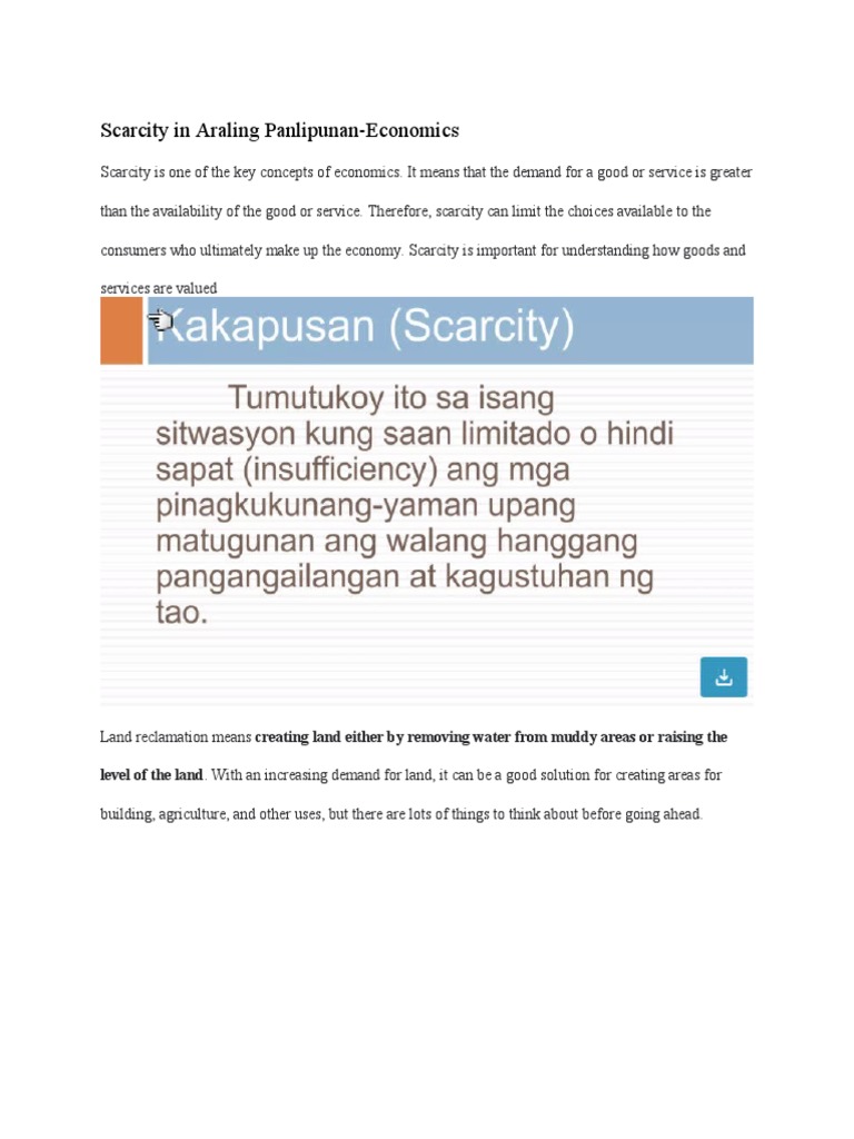 Scarcity in Araling Panlipunan | PDF | Microeconomics | Economics
