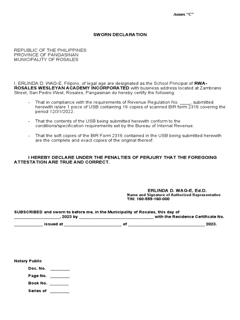 Sworn Declaration Bir | PDF | Law