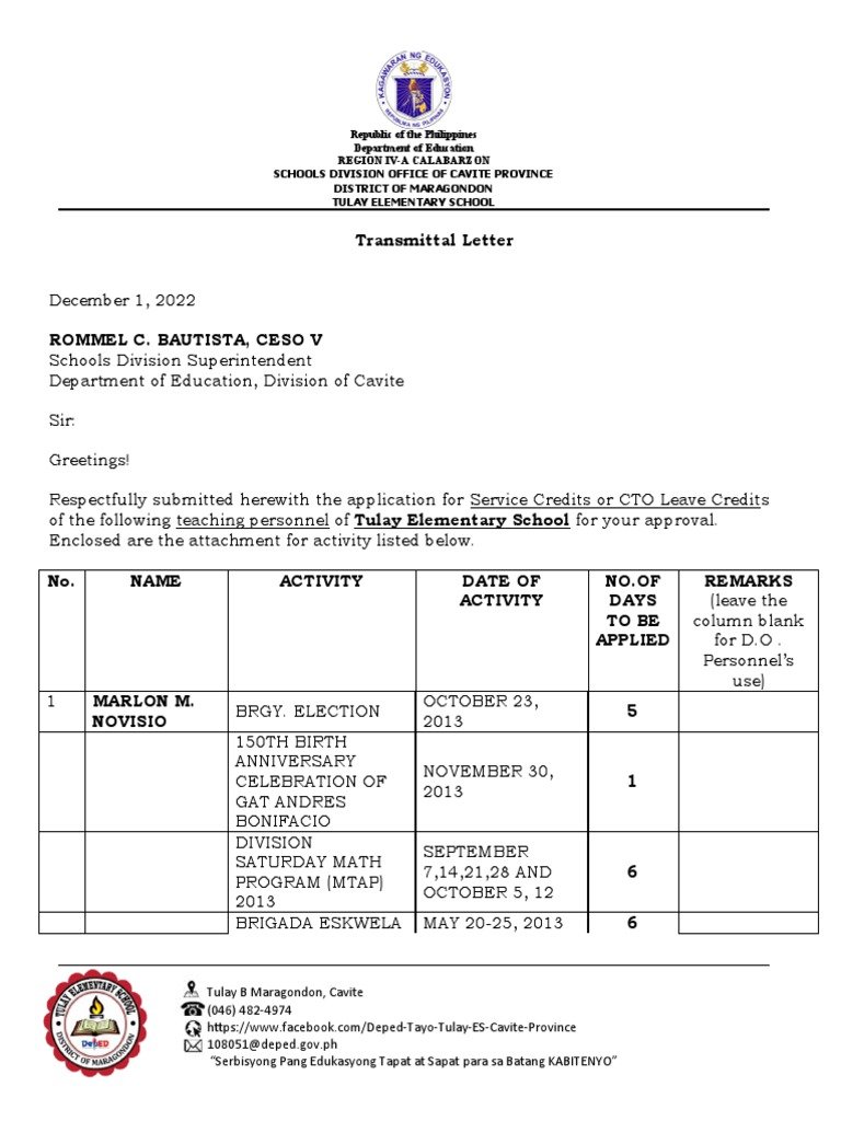 TRANSMITTAL LETTER Marlon | PDF