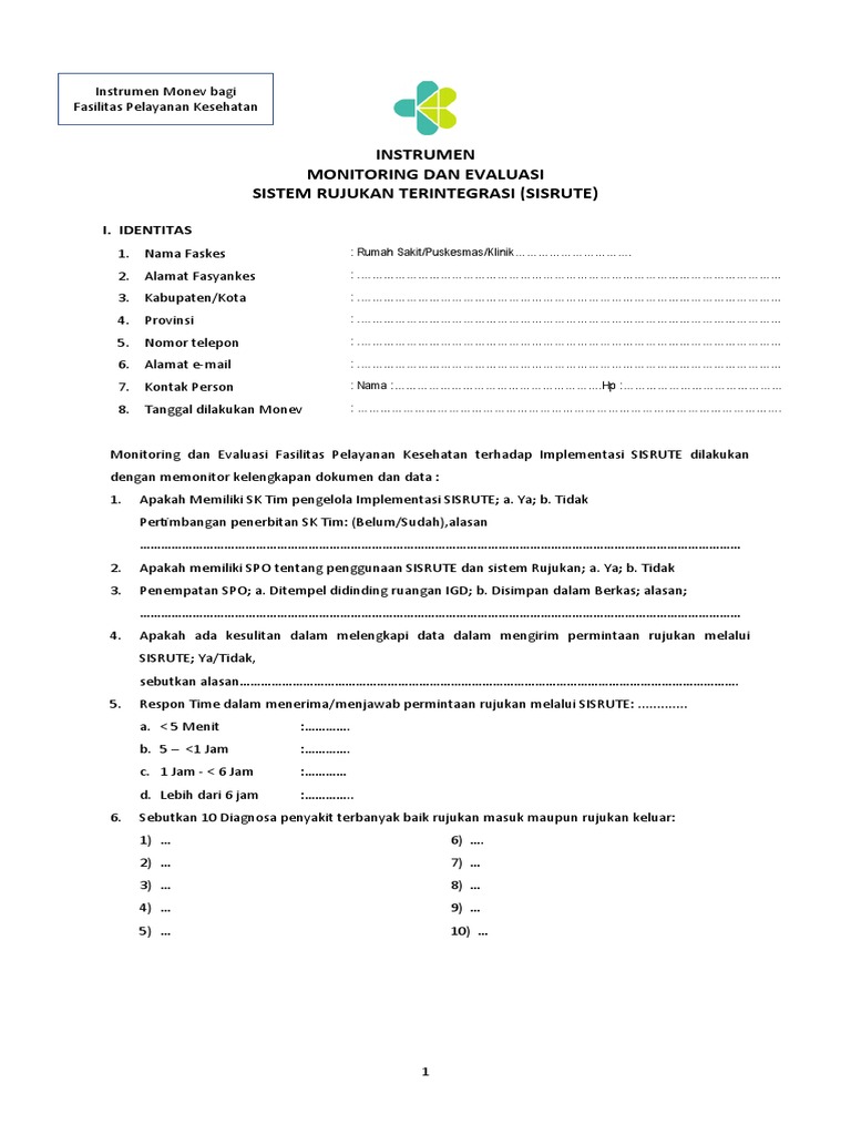 Instrumen Isian Monev Sisrute Bagi Faskes | PDF | Komputer