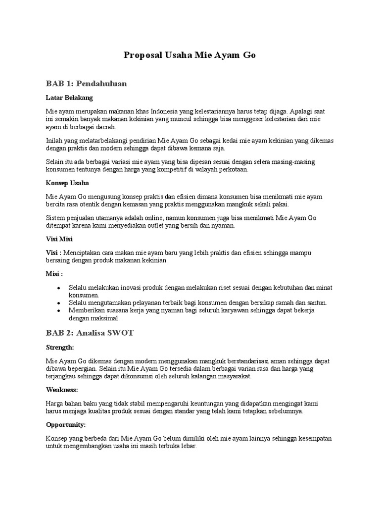 Proposal Usaha Mie Ayam Go ARISSSS | PDF