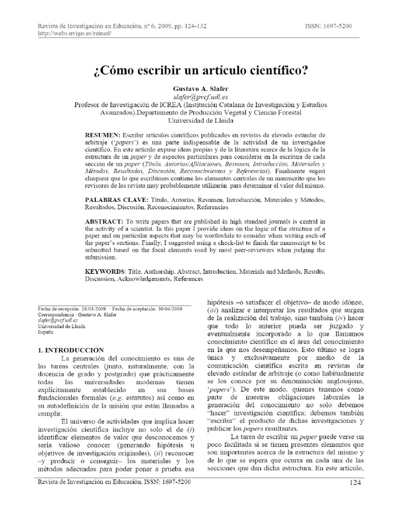 Vista de ¿Cómo Escribir Un Artículo Científico | PDF