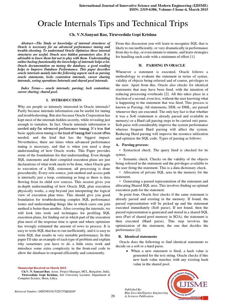 Oracle Internals Tips and Technical Trips: Ch. V.N.Sanyasi Rao, Tiruveedula Gopi Krishna | PDF ...
