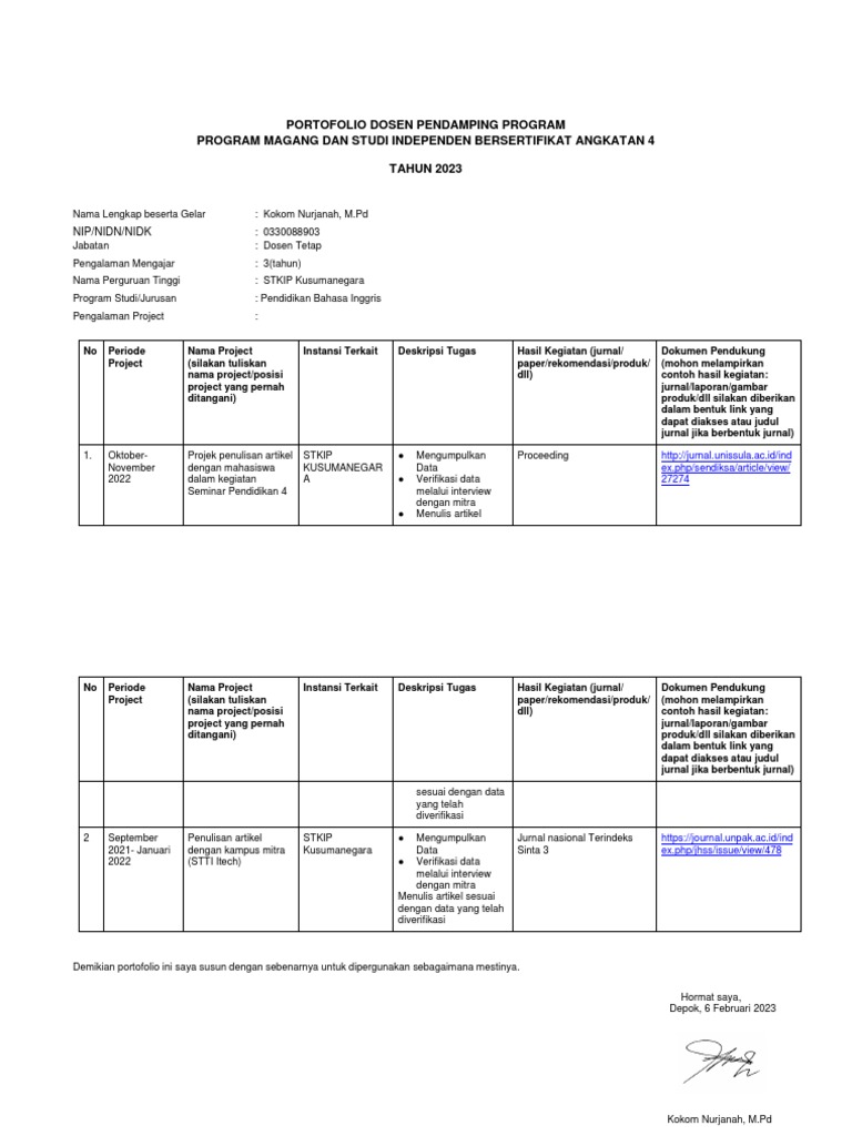 Portofolio DPP Program MSIB Batch 4 | PDF