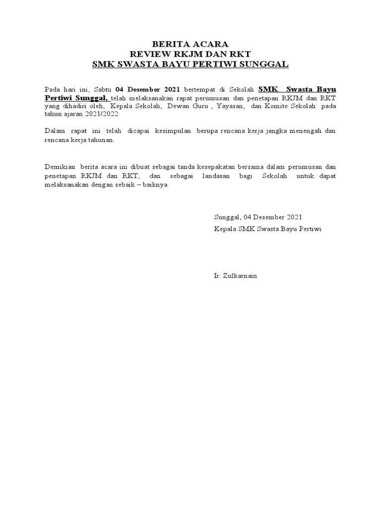 Berita-Acara-Review RKT-RKJM | PDF
