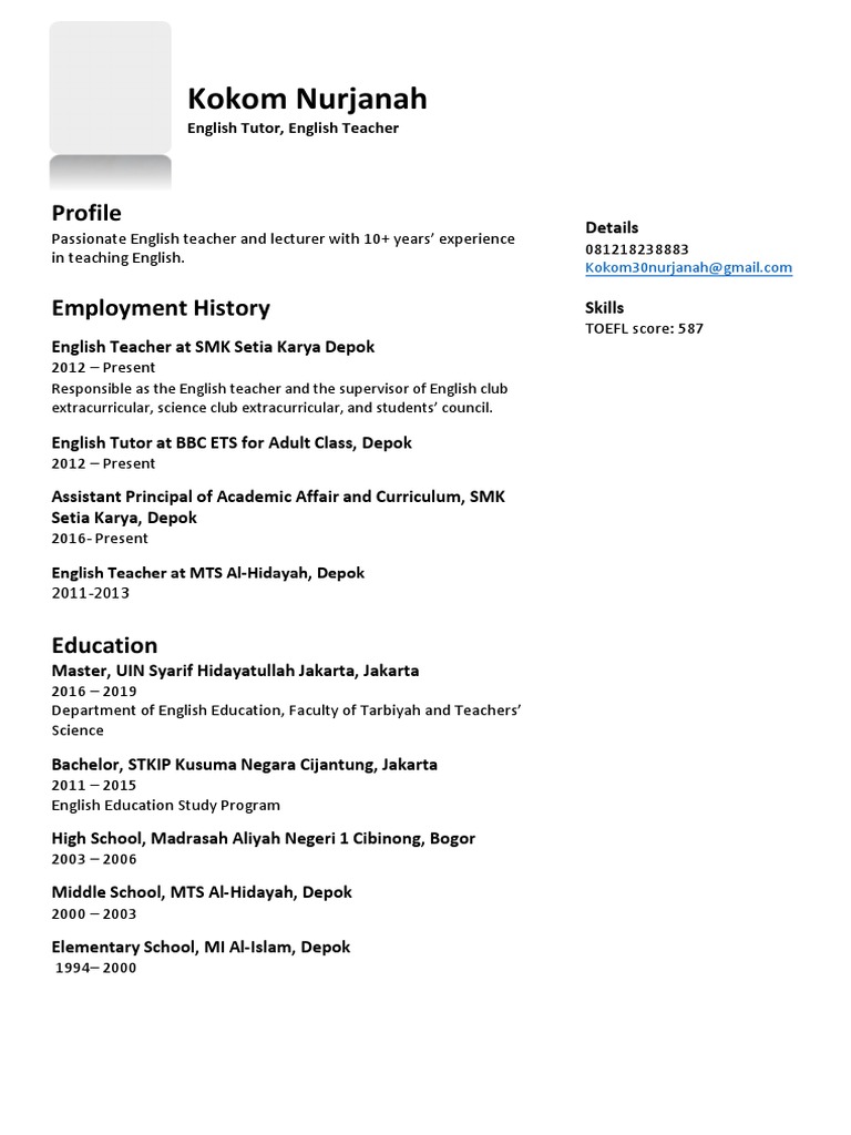 CV Miss Kokom | Download Free PDF | Cognition | Behavior Modification