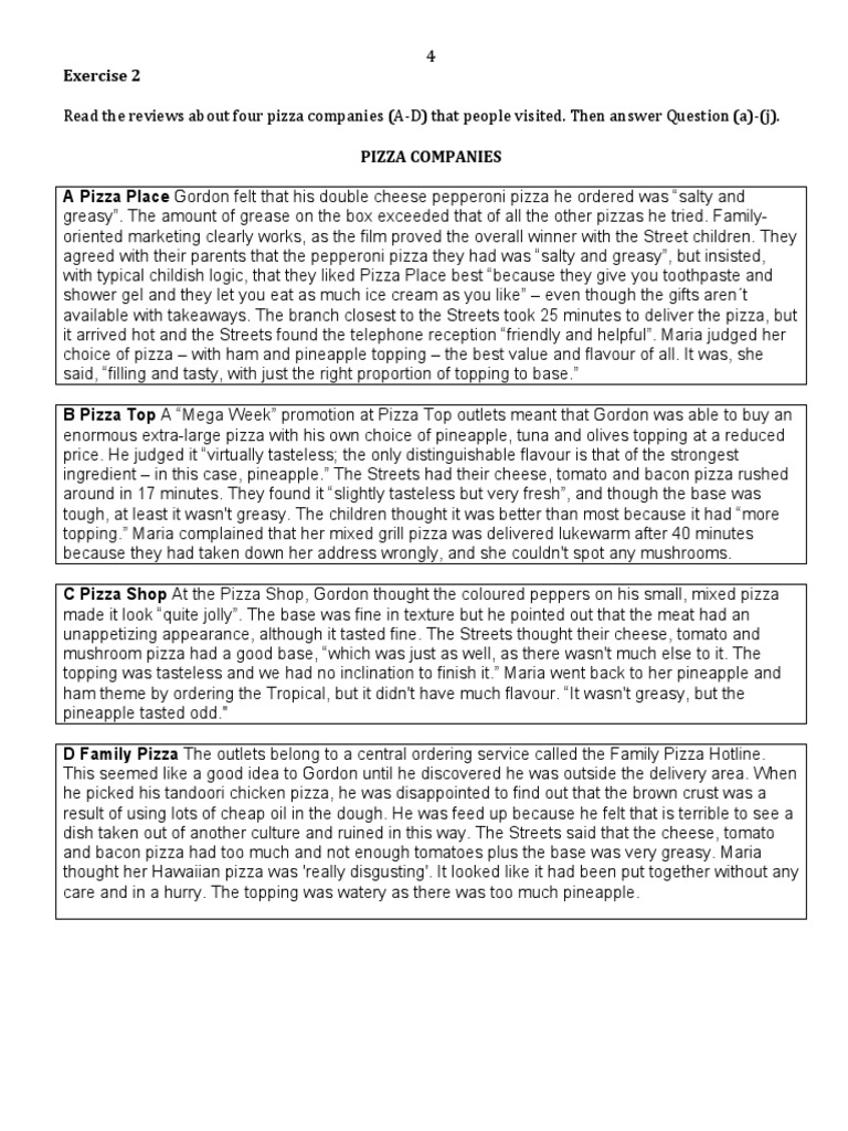 Multiple Matching-Reading | PDF | Pizza | Foods