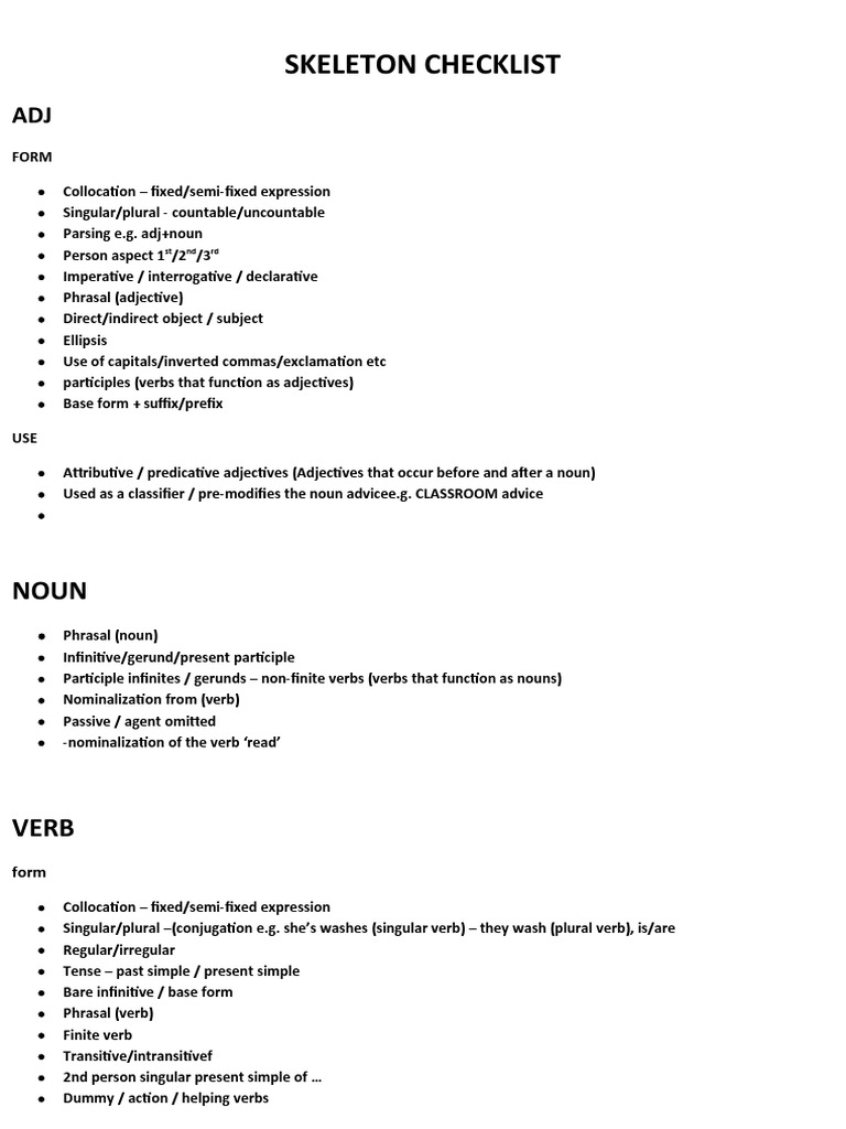 Skeleton Checklist p1 Task 4 | PDF | Verb | Adverb