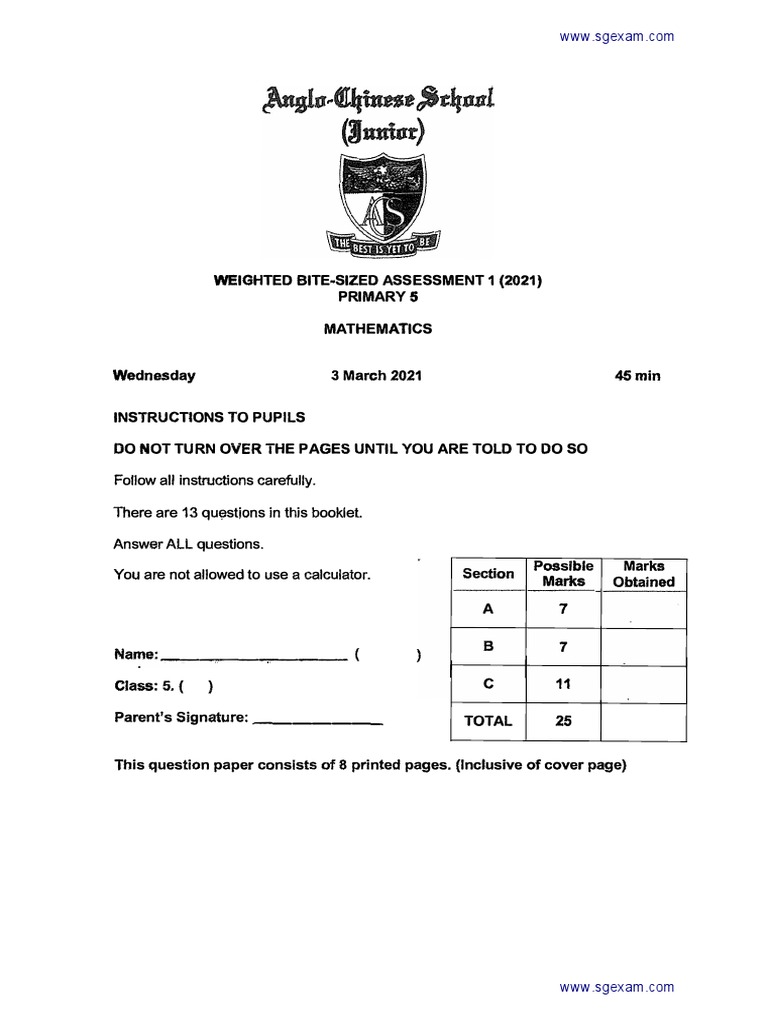 2021-P5-Maths-Weighted Assessment 1-ACS | PDF