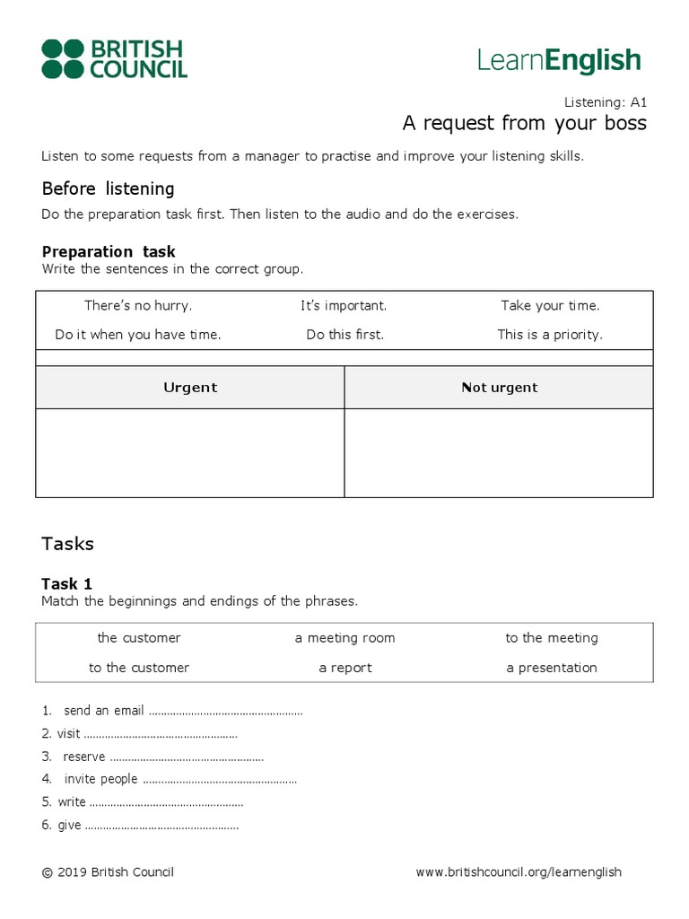 LearnEnglish Listening A1 A Request From Your Boss - 1 | PDF