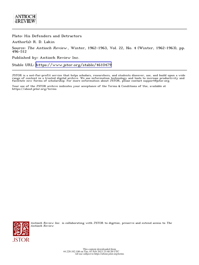 Plato. His Defenders and Detractors | PDF | Plato | Socrates