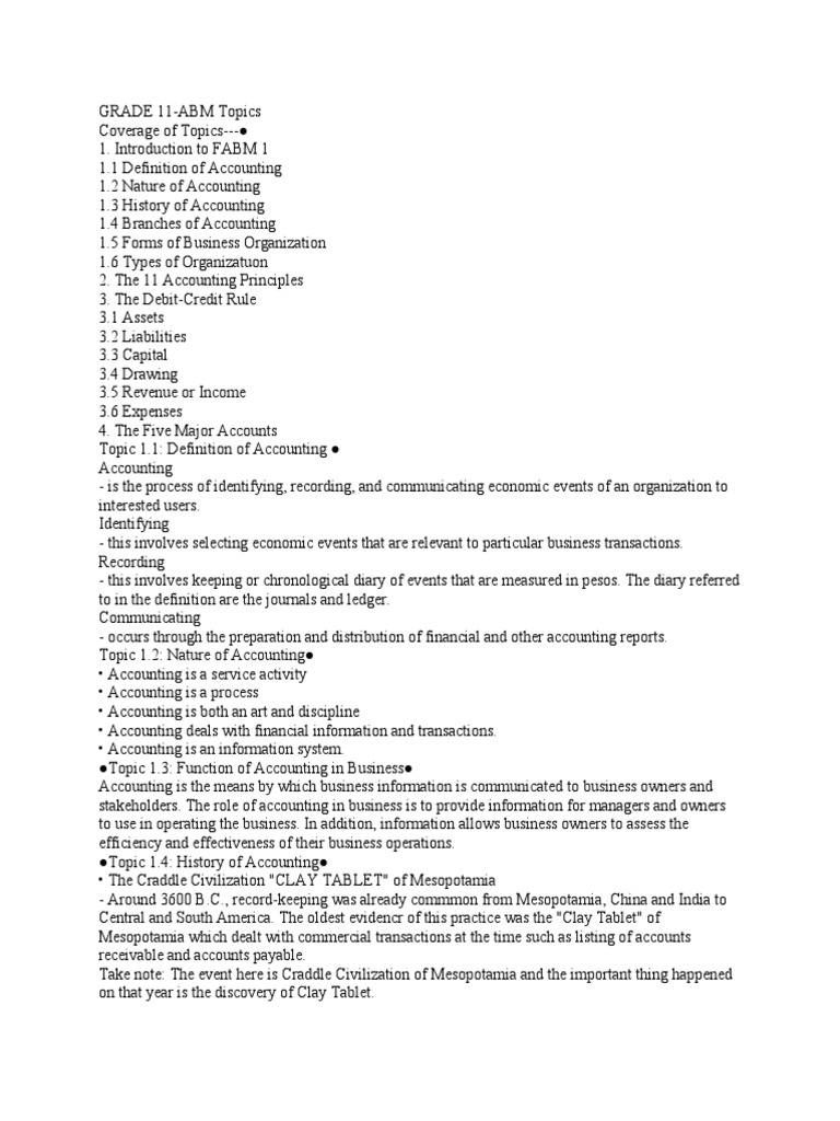 FABM 1 Notes | PDF | Debits And Credits | Expense