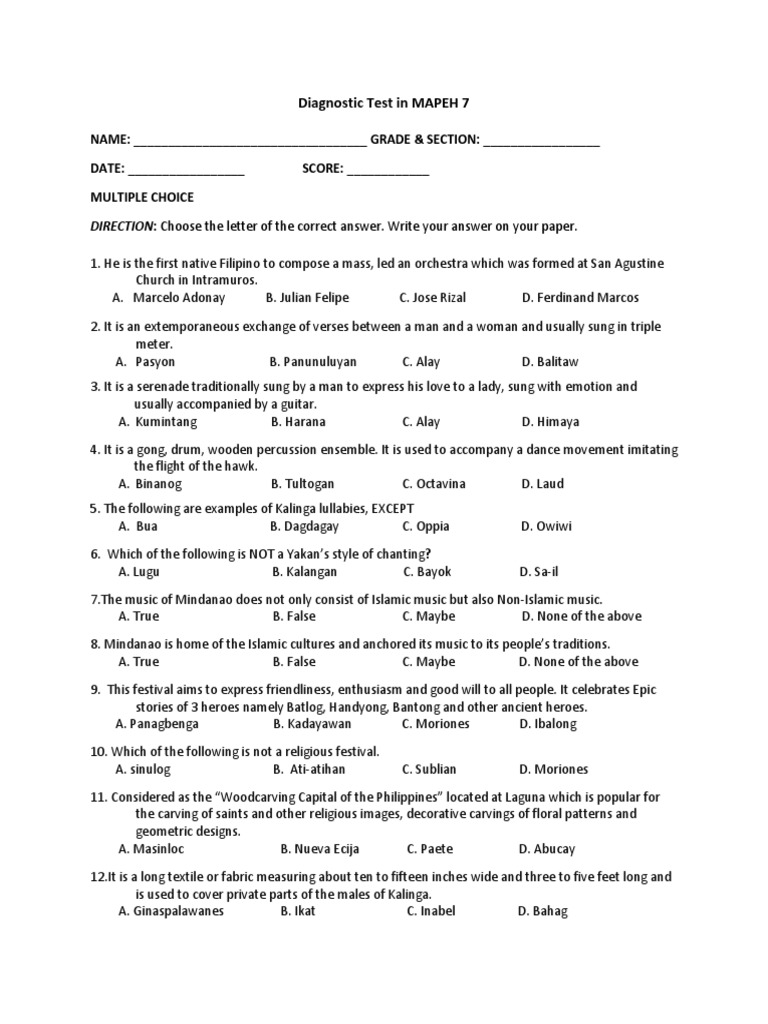 Diagnostic Test in Mapeh 7 | PDF | Micronutrient | Malnutrition