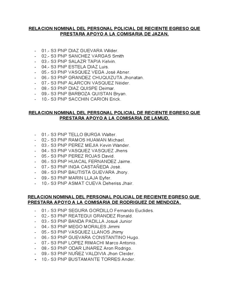 Relacion Nominal Del Personal Policial de Reciente Egreso | PDF