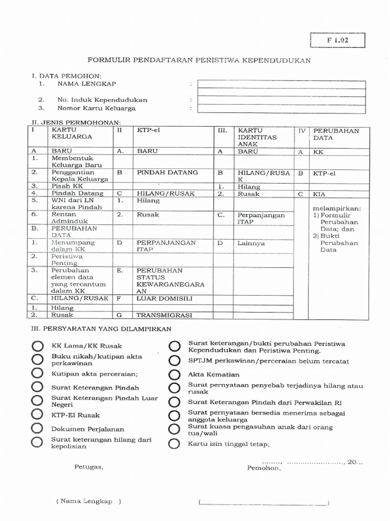 F1.02 Formulir Pendaftaran Peristiwa Kependudukan | PDF F1.02 Formulir Pendaftaran Peristiwa Kependudukan | PDF