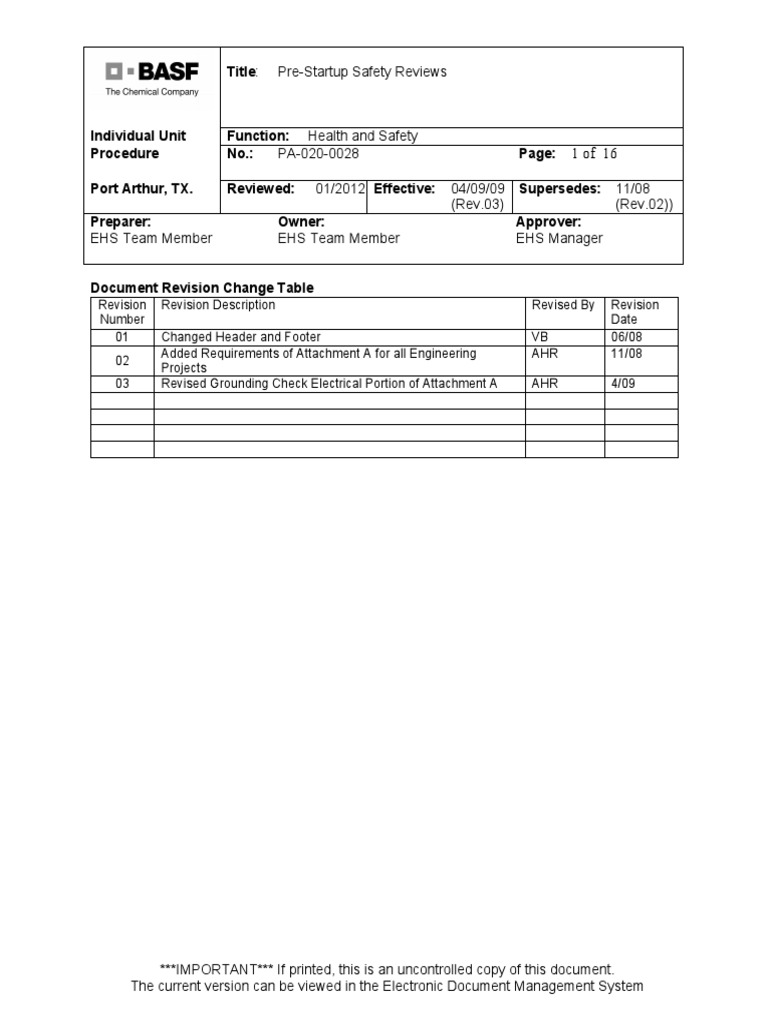 PSSR Procedures and Check List | PDF | Valve | Pump